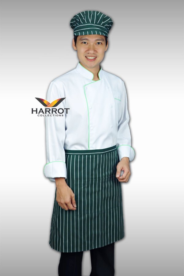 Green piping white chef jacket - harrot