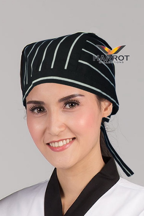Black Chalk Stripe Chef Head Wrap (FSC0711) - harrot