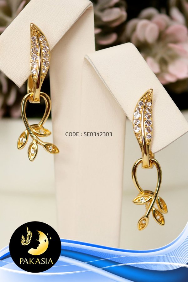 ตัวเรือนต่างหู Latch Back ห้อยก้านมะกอก ประดับพลอยแท้ ไวท์ โทแพซ [เงิน ...