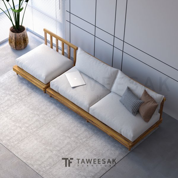 STACK Sofa ชุดโซฟาไม้สัก 3 ที่นั่ง SO007 - taweesakfurniture
