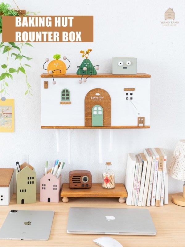 กล่องไม้ติดผนังสำหรับใส่ Router Wifi รางปลั๊กไฟ รุ่น ร้านขนมปัง BAKING ...