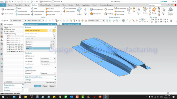 แบบฝึกหัด 12 : NX Free-Form Modeling : Through Curve (ep.2) - dtm-thailand