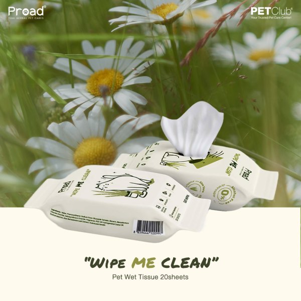 PROAD Wipe Me Clean - ทิชชู่เปียกสัตว์เลี้ยงพกพา 20 แผ่น - petclub