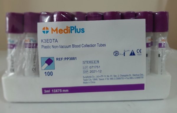 EDTA K3 Tubes, Non vacuum - 100Test/Kit - petermediphar