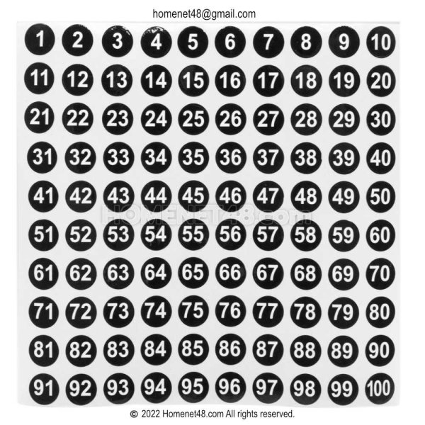Sticker Number 1-100 Circle (1x1cm.) PVC Waterproof - homenet48