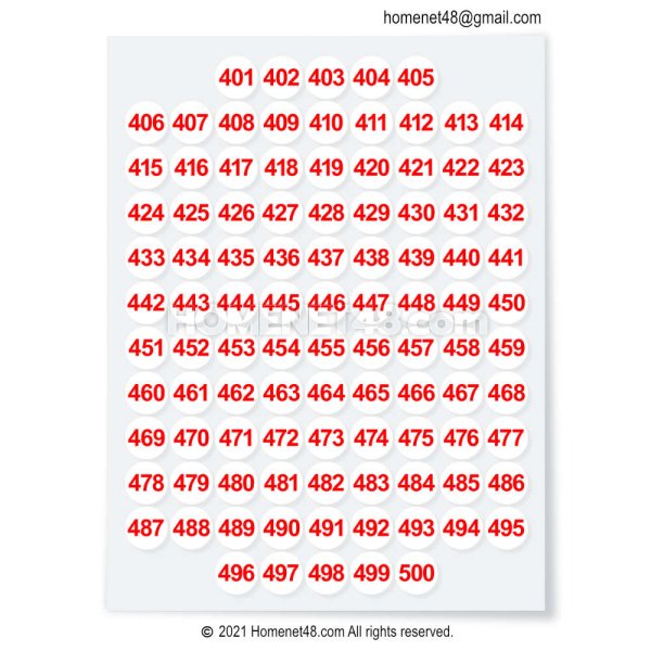 Sticker Number 1-500 Circle (2x2cm.) PVC Waterproof - homenet48