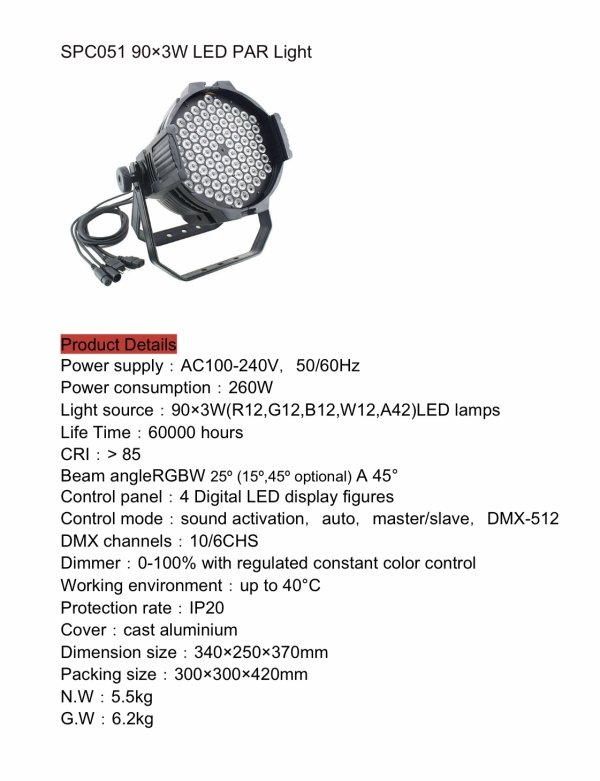 PAR LED SPC051 90x3w - tprojectlight