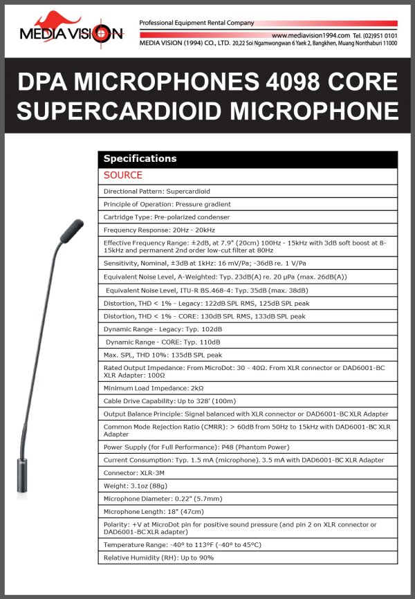 DPA MICROPHONES 4098 CORE SUPERCARDIOID MICROPHONE - mediavision1994