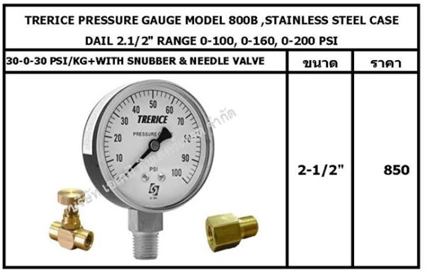TRERICE PRESSURE GAUGE MODEL 800B ,STAINLESS STEEL CASE - akbintertrade
