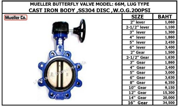 MUELLER BUTTERFLY VALVE MODEL: 66M , LUG TYPE - akbintertrade