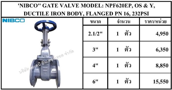 ''NIBCO'' GATE VALVE MODEL: NPF620EP, OS & Y, - akbintertrade