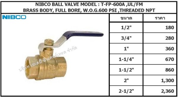 NIBCO BALL VALVE MODEL : T-FP-600A มีสินค้า - akbintertrade